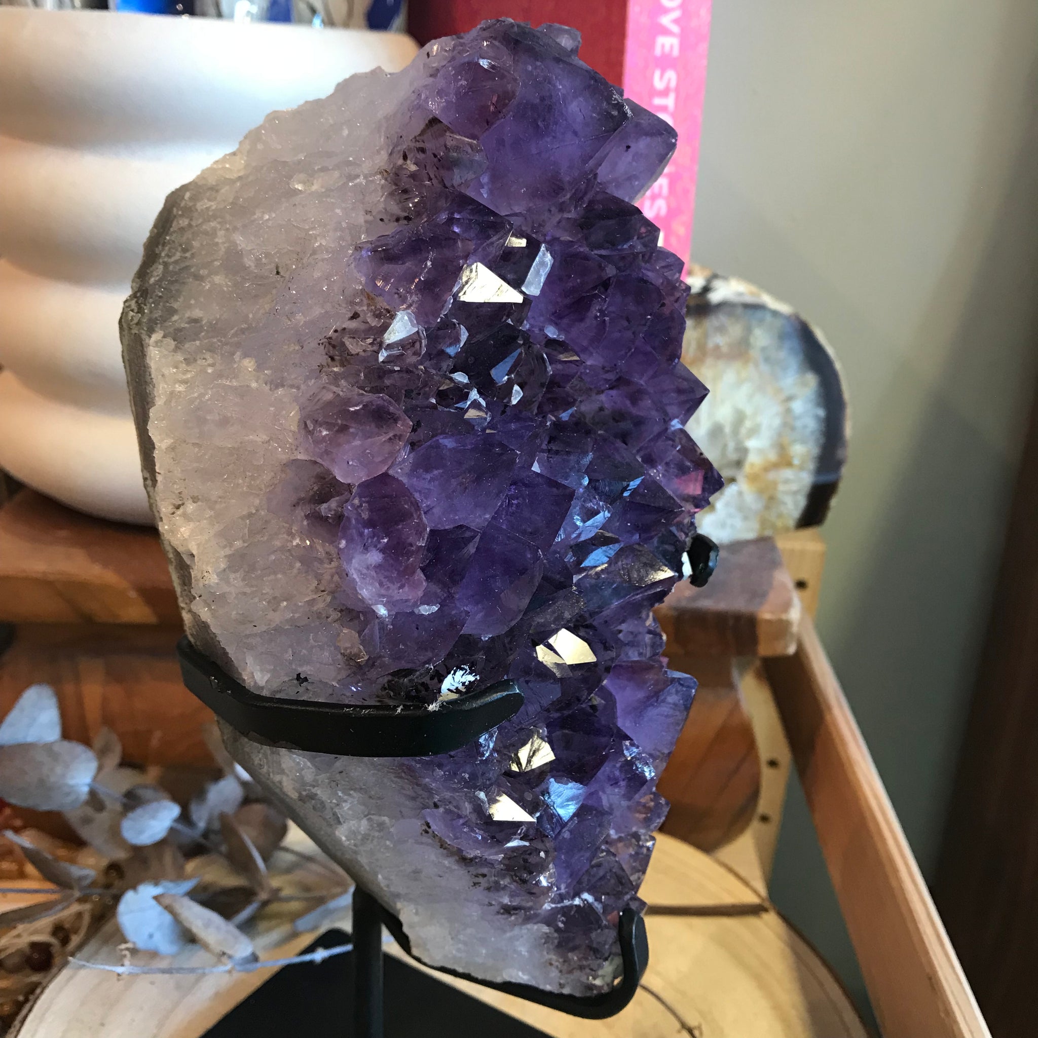 Amethyst Cluster on Metal Stand SKU 23734 – Nurture Gifts